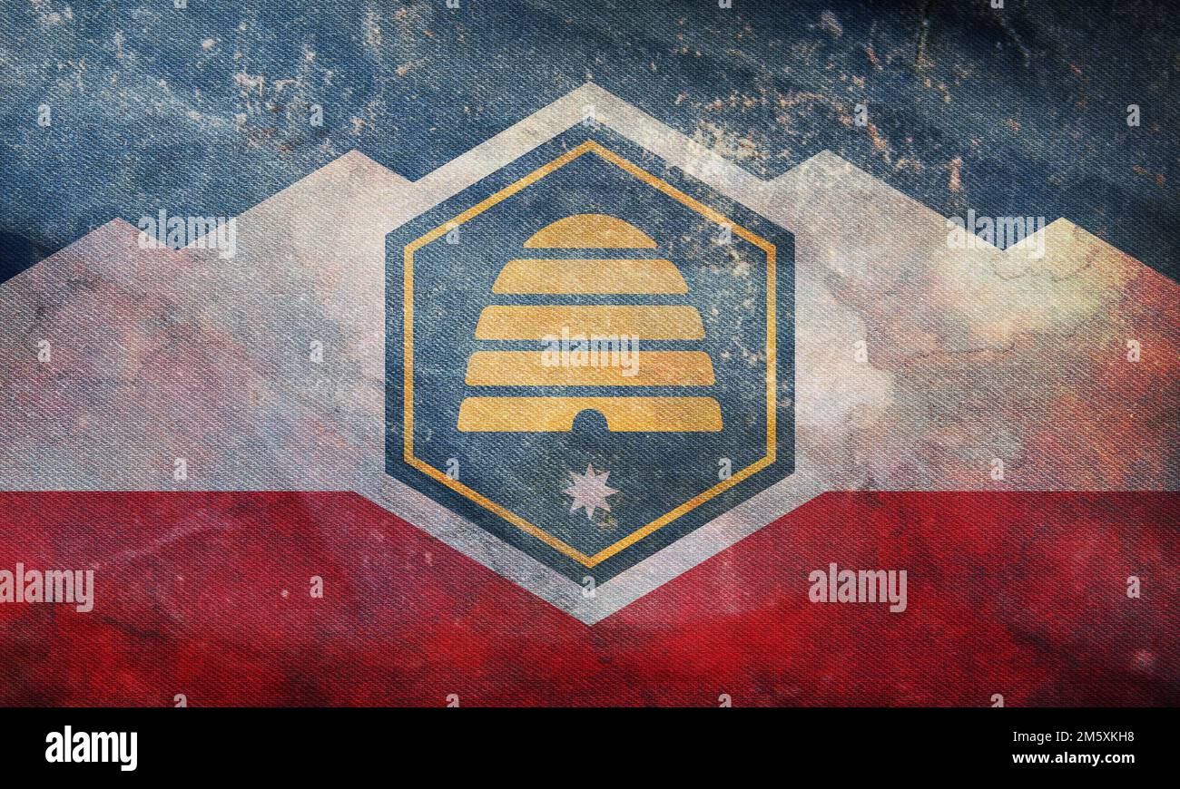Top view of new flag of Utah 2022 with grunge texture, no flagpole ...