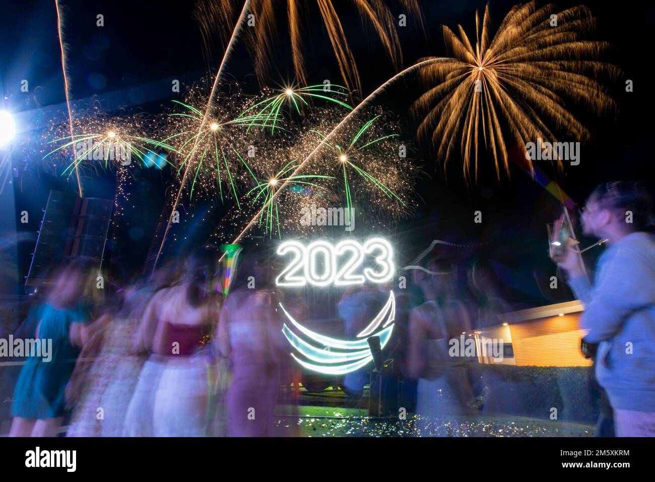 Manila, Philippines. 1st Jan, 2023. People watch a fireworks display as ...