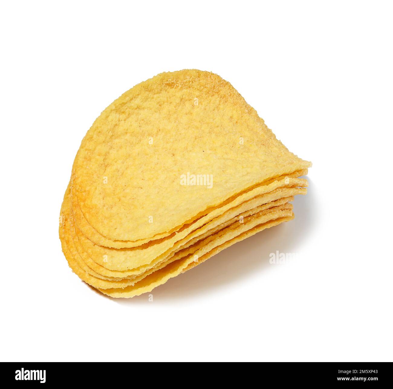 Round potato chips with paprika isolated on white background, snack ...