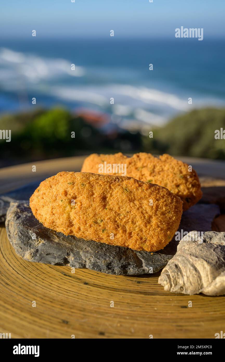 Codfish croquette pastais de bacalhau, traditional portuguese snack ...