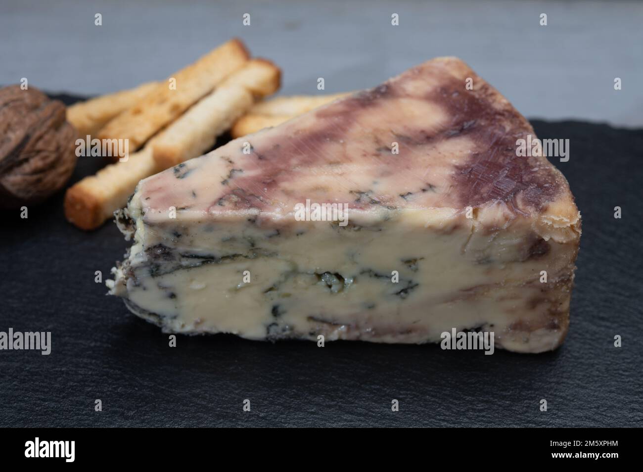 Cheese collection, blue stilton English cheese matured in red porto ...
