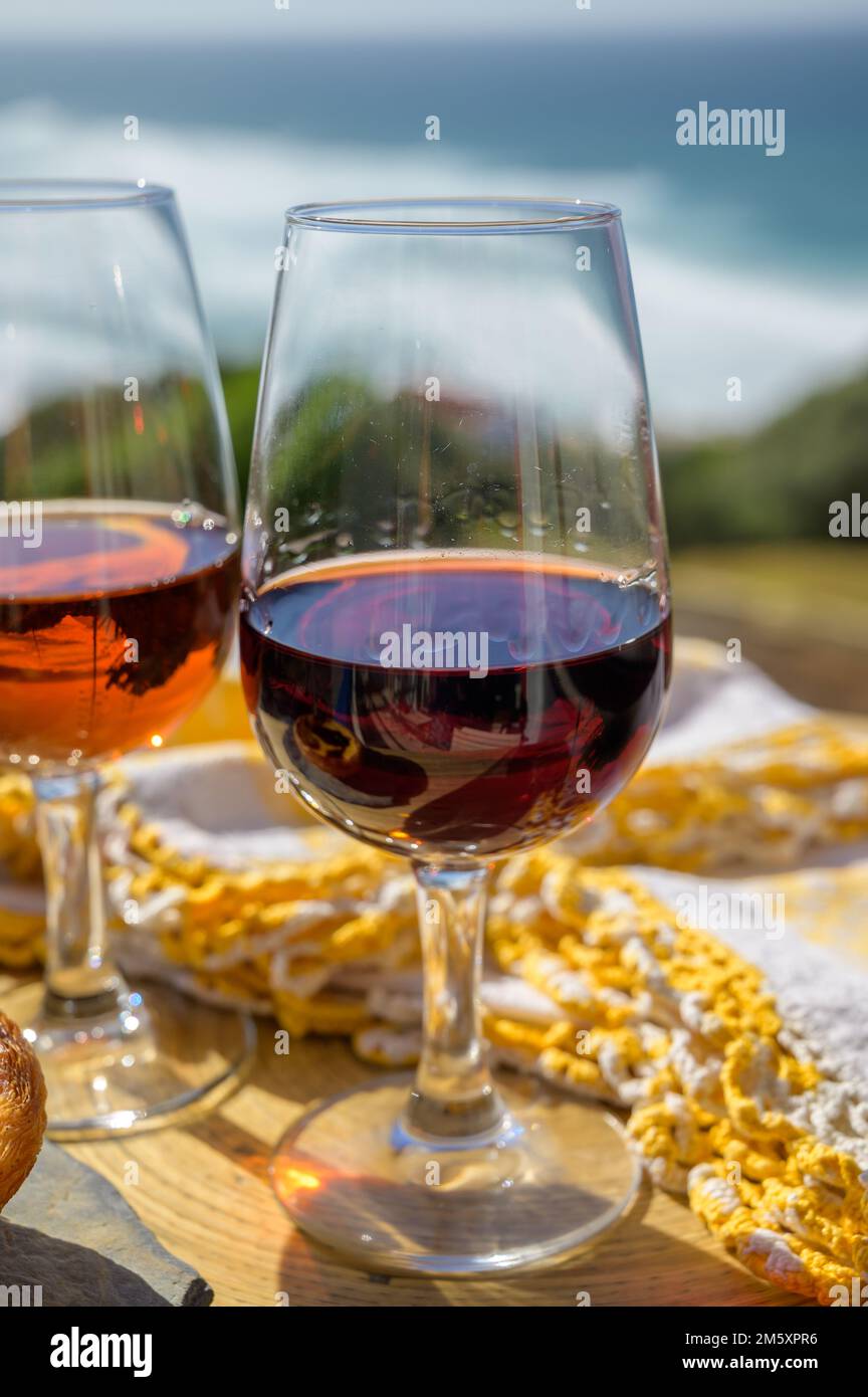 Tasting of sweet moscatel de setubal and tawny porto portuguese wine ...