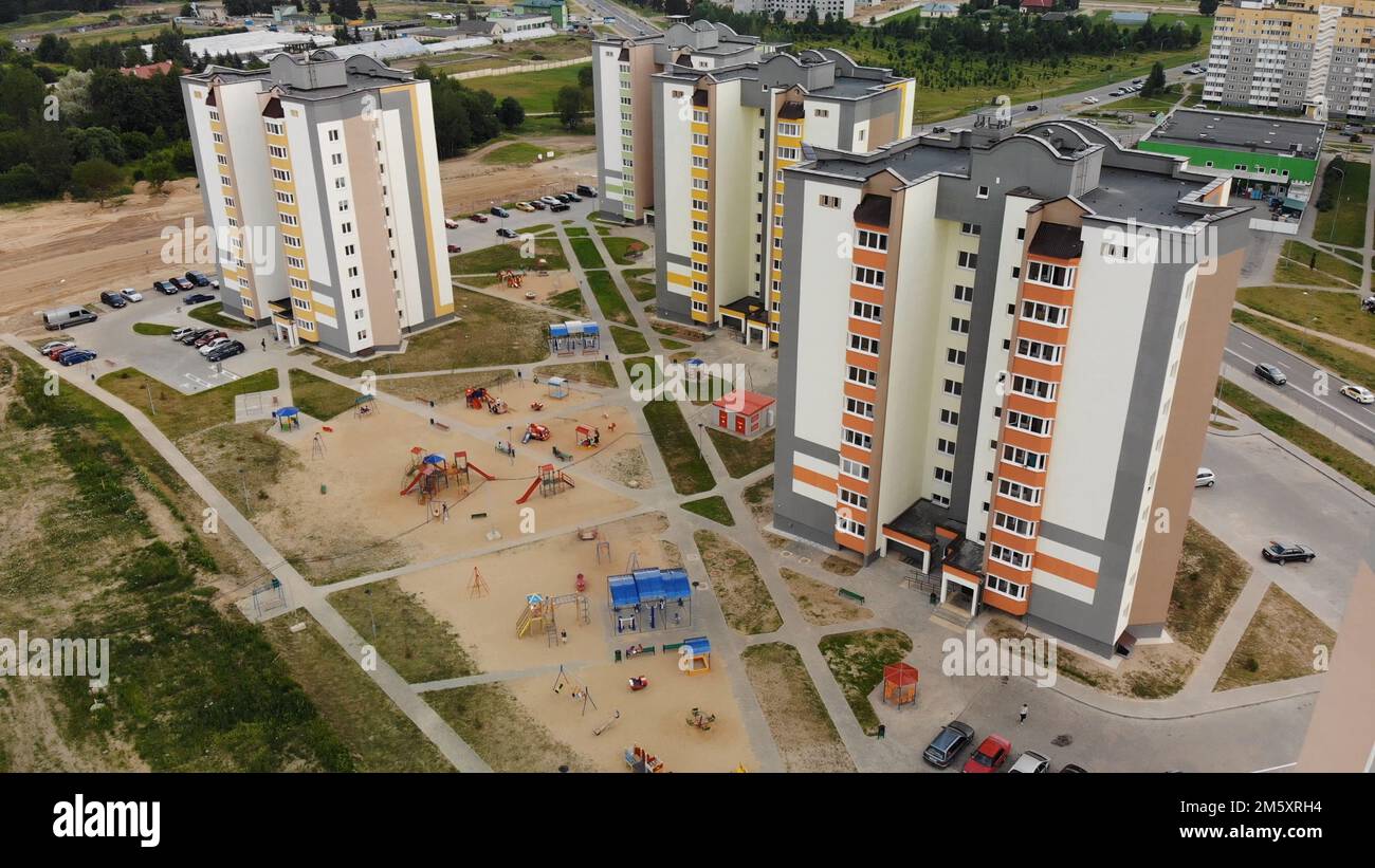 New residential apartment buildings in Belarus. Aerial view Stock Photo ...