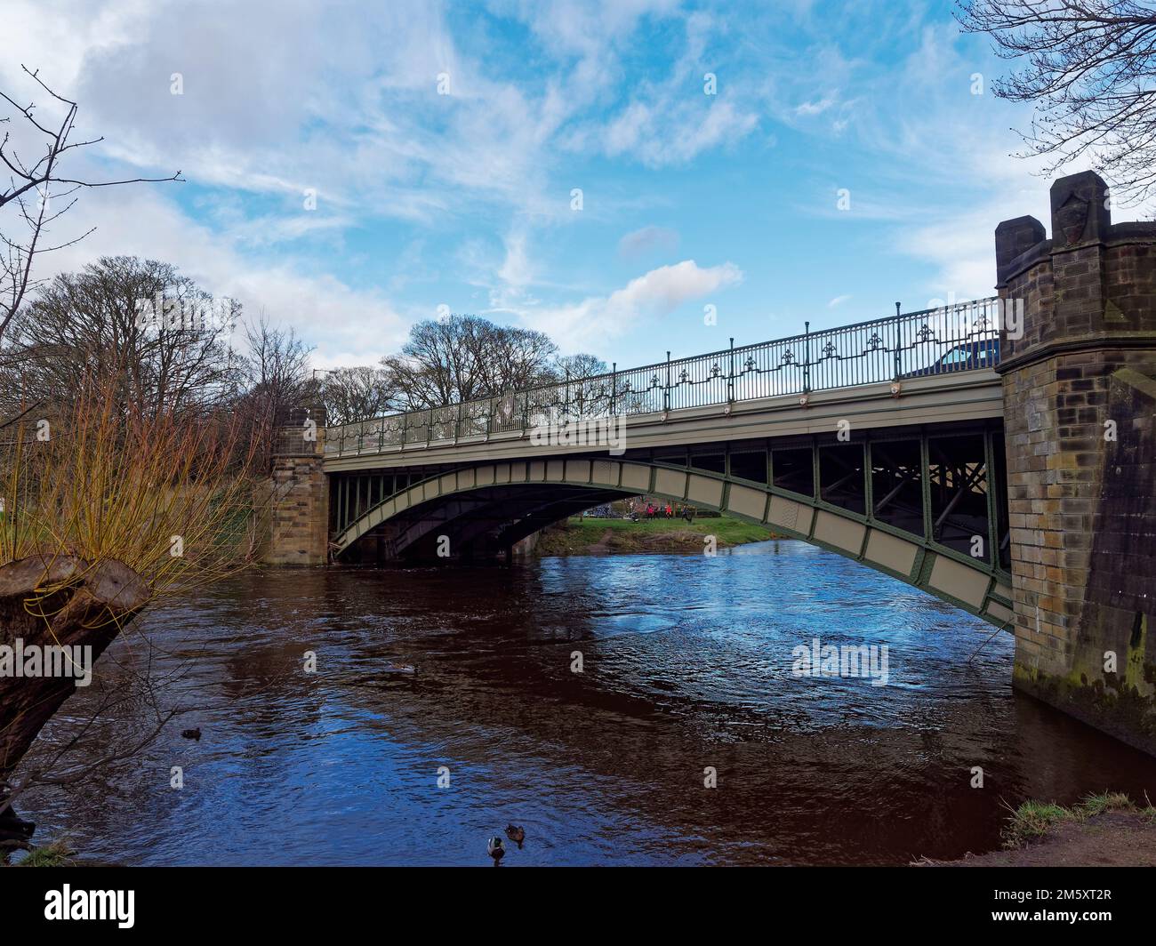 An old Victorian Metal Road Bridge crossing the River Wharfe at Ilkley ...