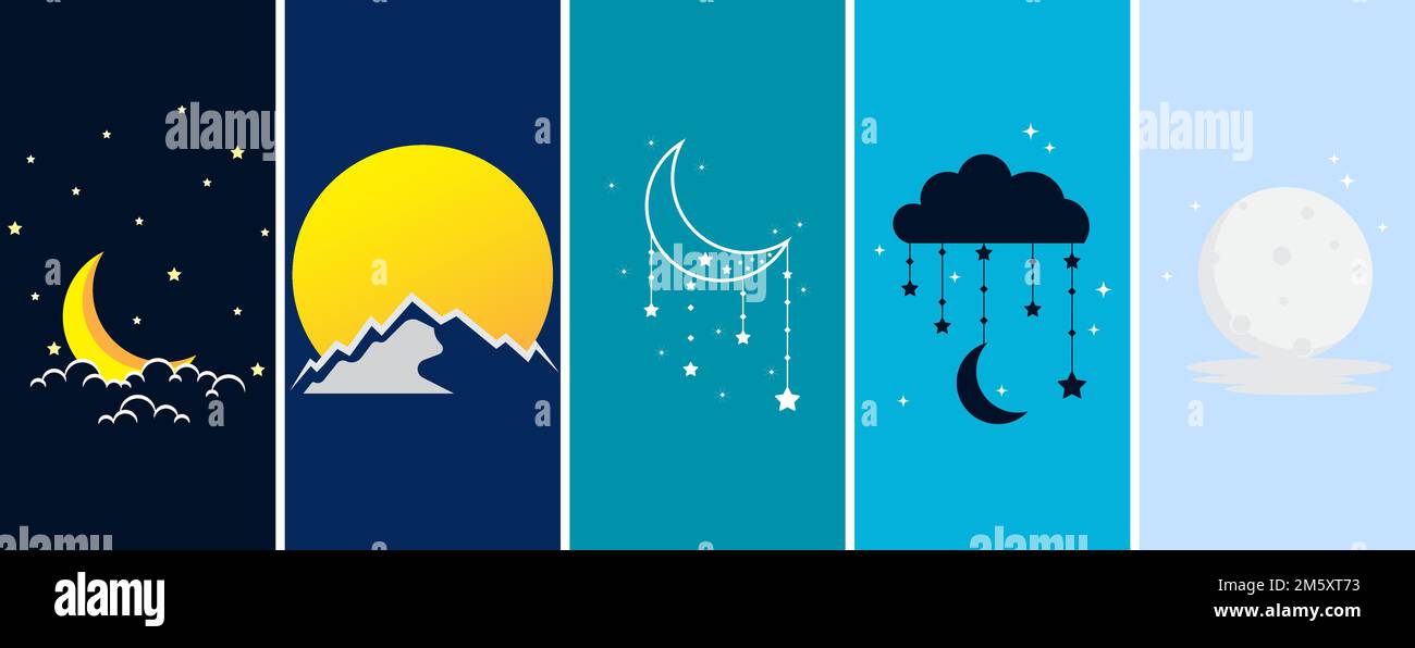 A vector illustration of moons on vertical blue backgrounds Stock ...
