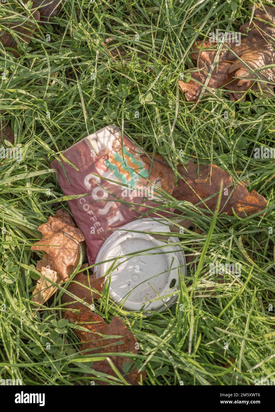 Discarded Costa coffee cup (? laminated paper) & plastic lid seen in ...