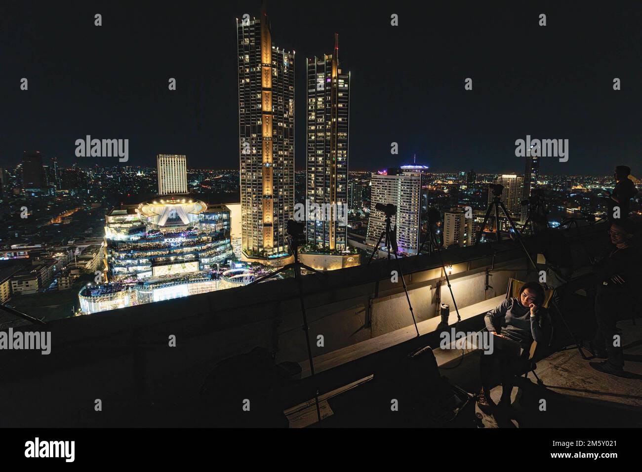Photographer seen waiting for new year celebration fireworks Stock ...