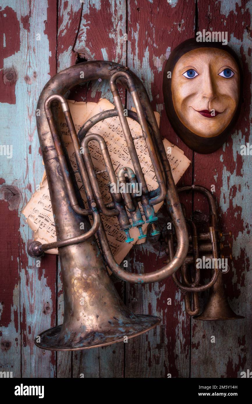 Two Horns And Moon Mask Stock Photo - Alamy