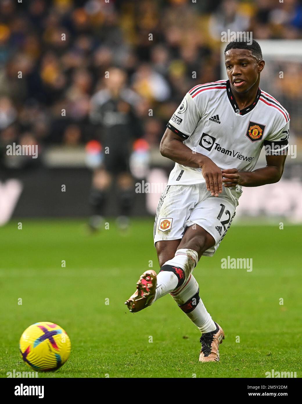 Tyrell Malacia #12 of Manchester United in action during the Premier ...