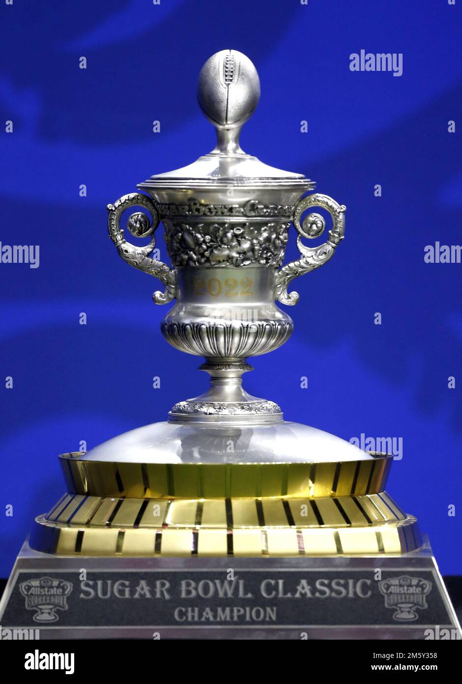 New Orleans, United States. 01st Jan, 2023. The Sugar Bowl trophy sits ...