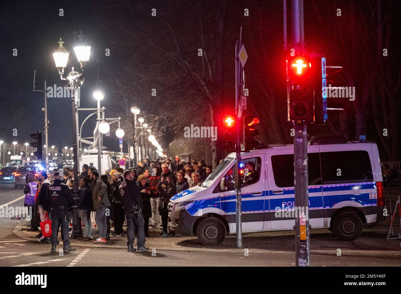 Berlin, Germany. 31st Dec, 2022. A police car is parked on the sidewalk ...