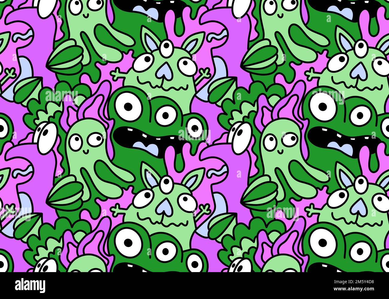 Cartoon doodle monsters seamless aliens and animals pattern for ...