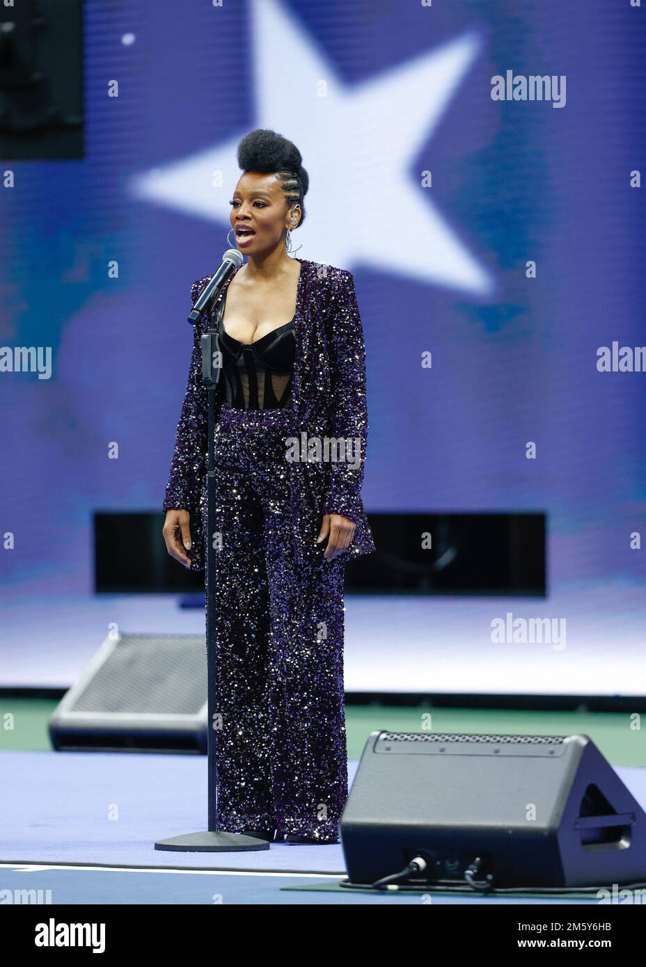 Anika Noni Rose singing National Anthem during the 2022 US Open tennis ...
