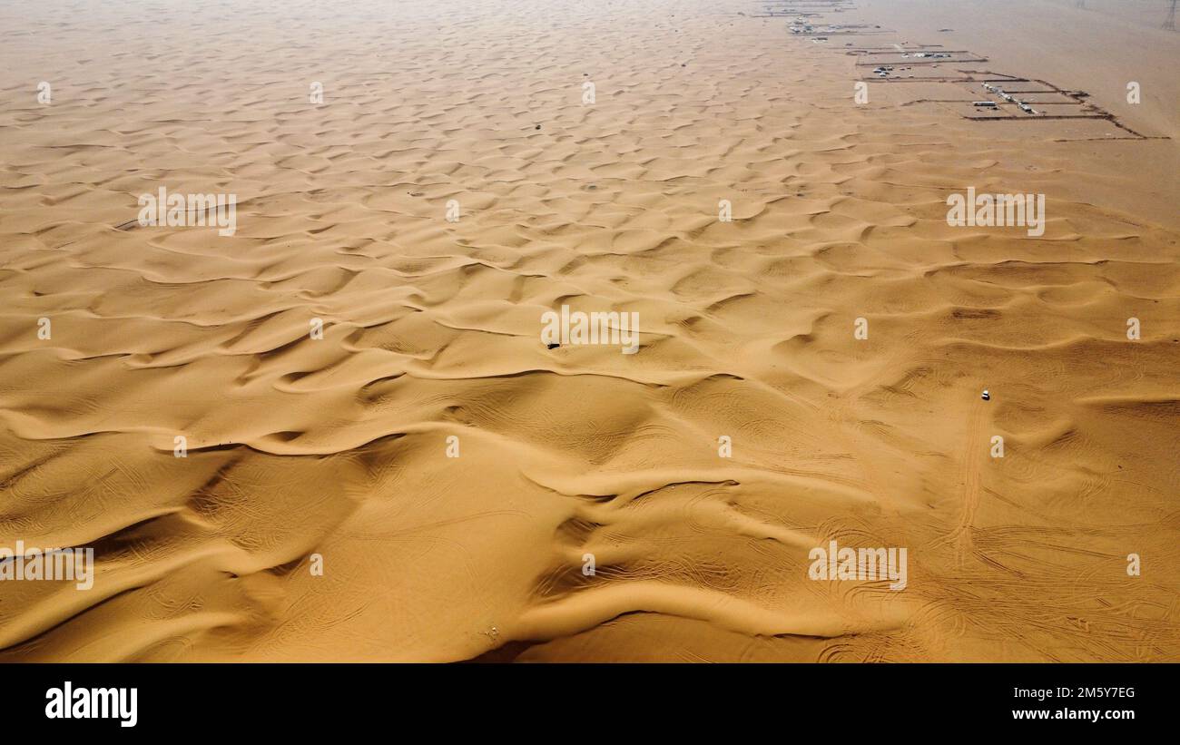 An aerial of the desert sand dunes with a silky smooth texture Stock ...