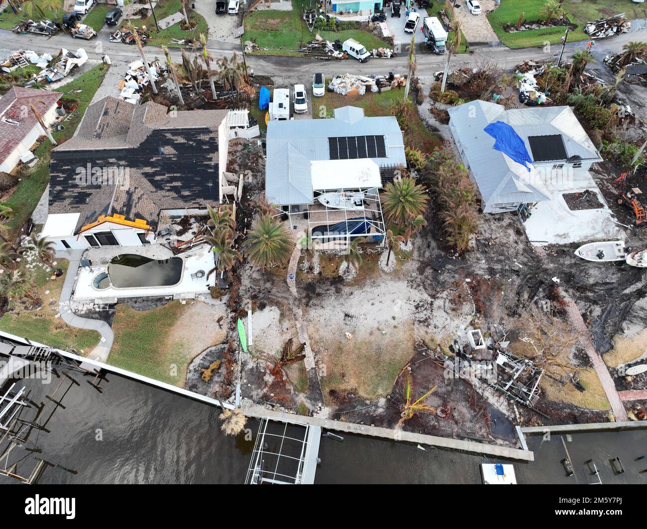 An aerial of the aftermath of the destructive Hurricane Ian in a ...