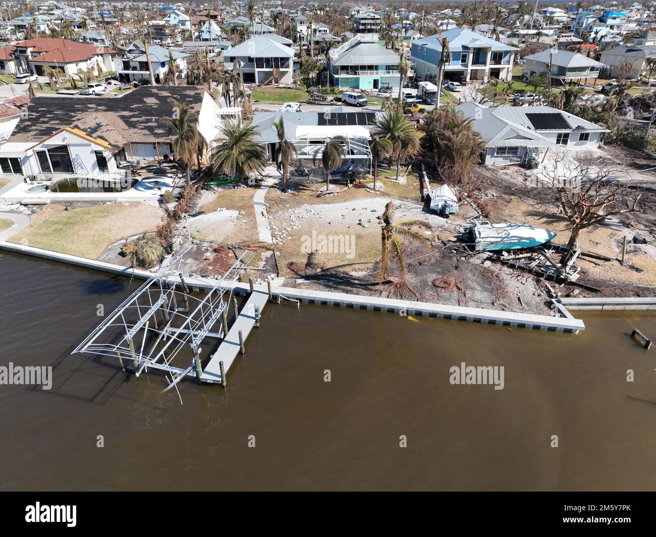 An aerial of the aftermath of the destructive Hurricane Ian in a ...