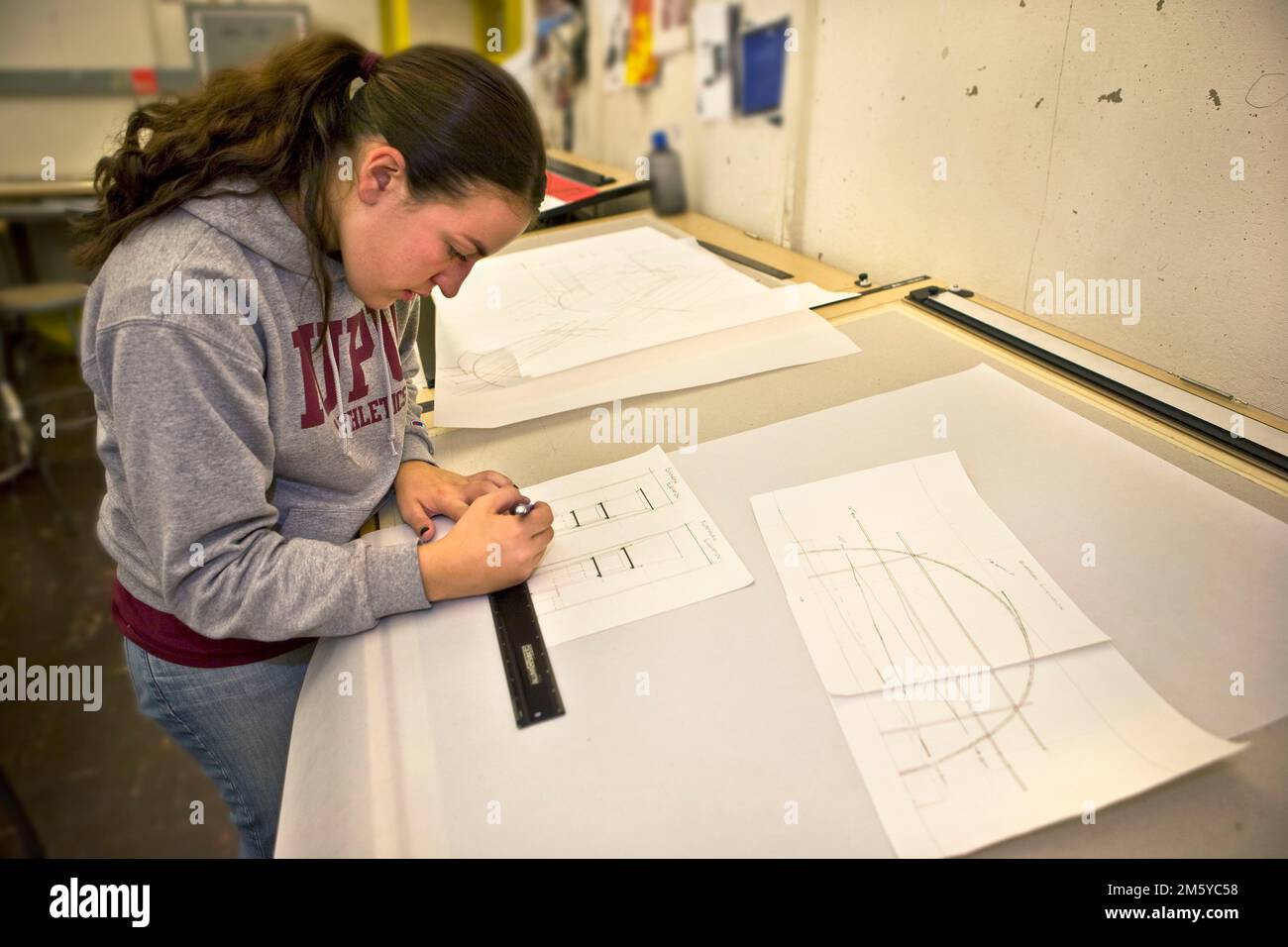 Student draws in architecture lab 1 Stock Photo - Alamy