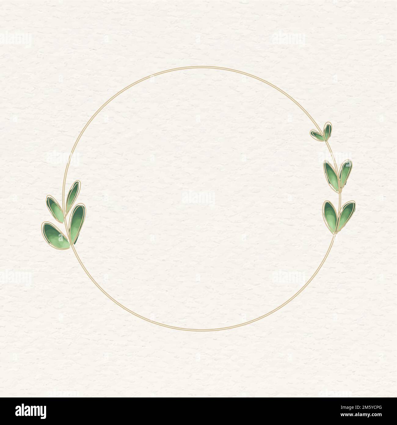 Leafy circle frame clipart, gold and green aesthetic design vector ...