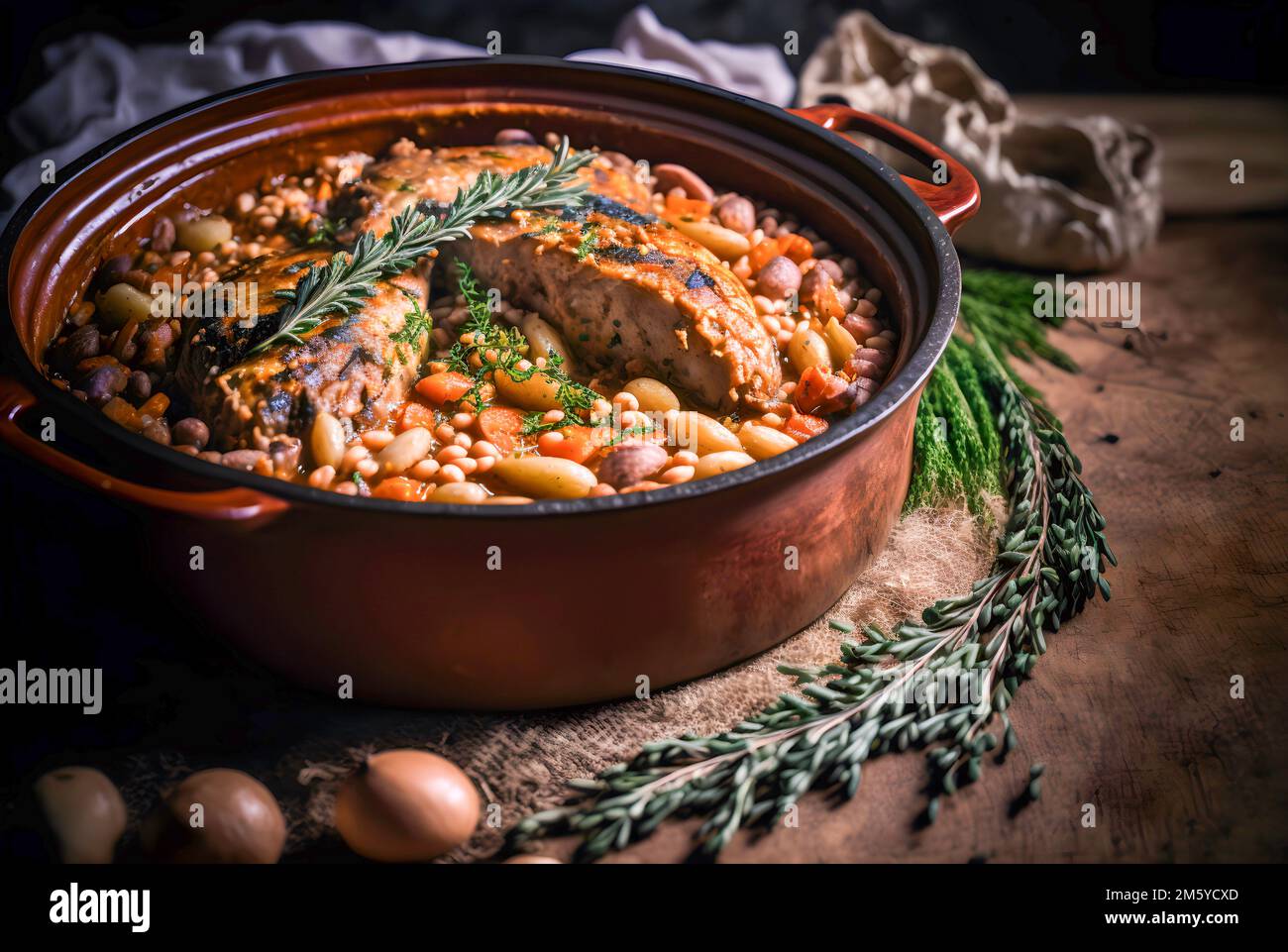 Classic Cassoulet with beans, meat, and a crispy breadcrumb topping ...