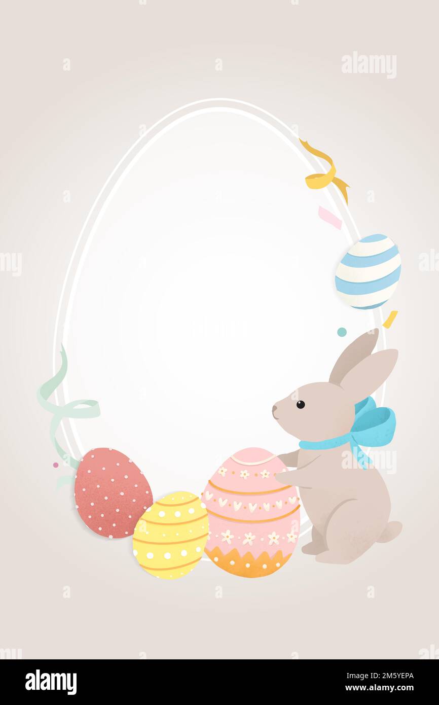 Oval Easter frame with bunny and eggs vector Stock Vector Image & Art ...