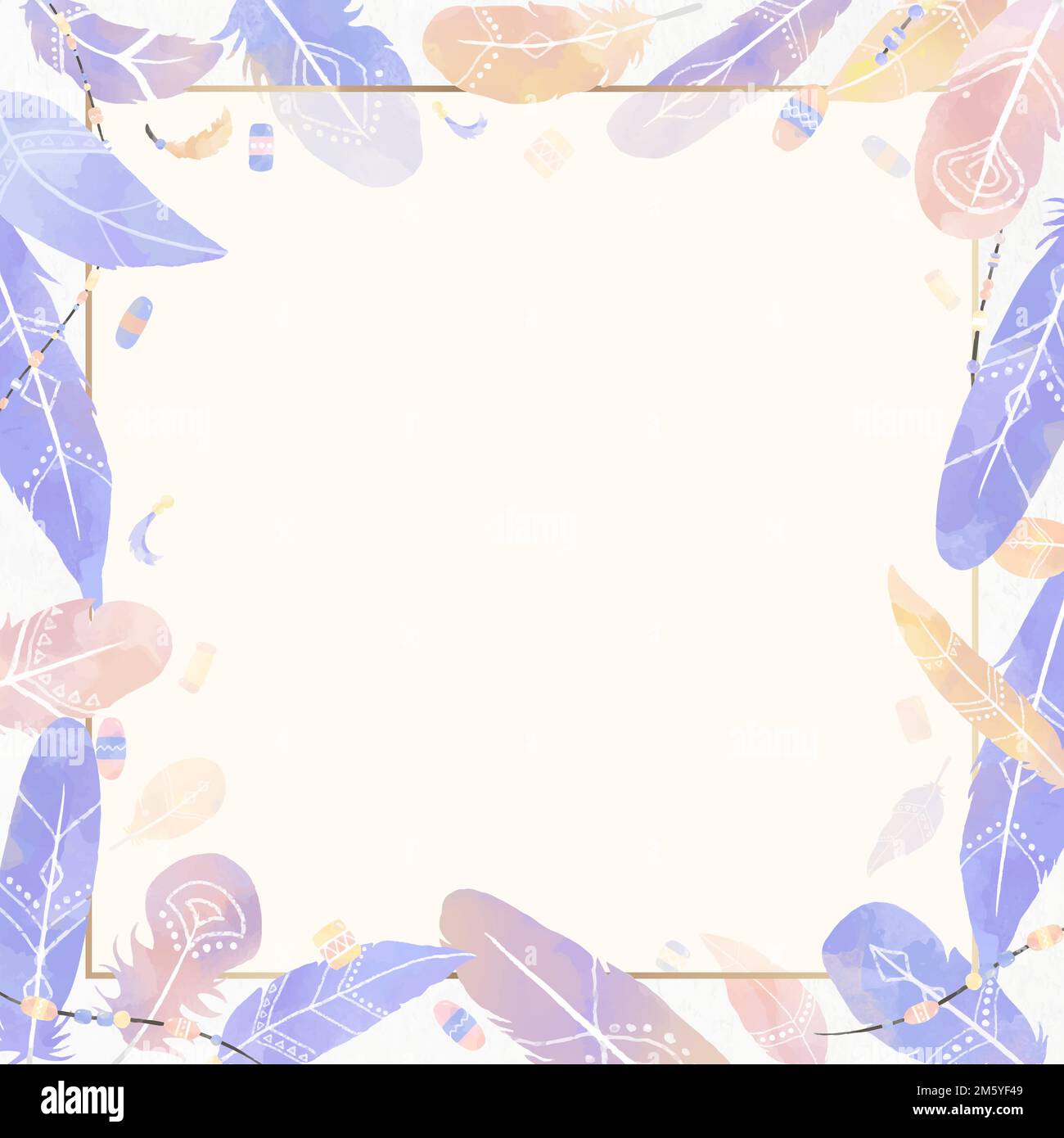 Hand drawn feather frame vector Bohemian style Stock Vector Image & Art ...