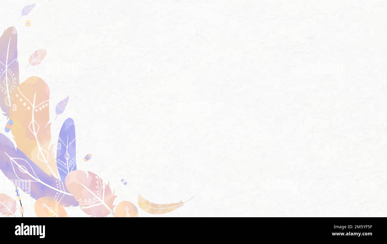 Bohemian side border vector pastel purple watercolor feather Stock ...