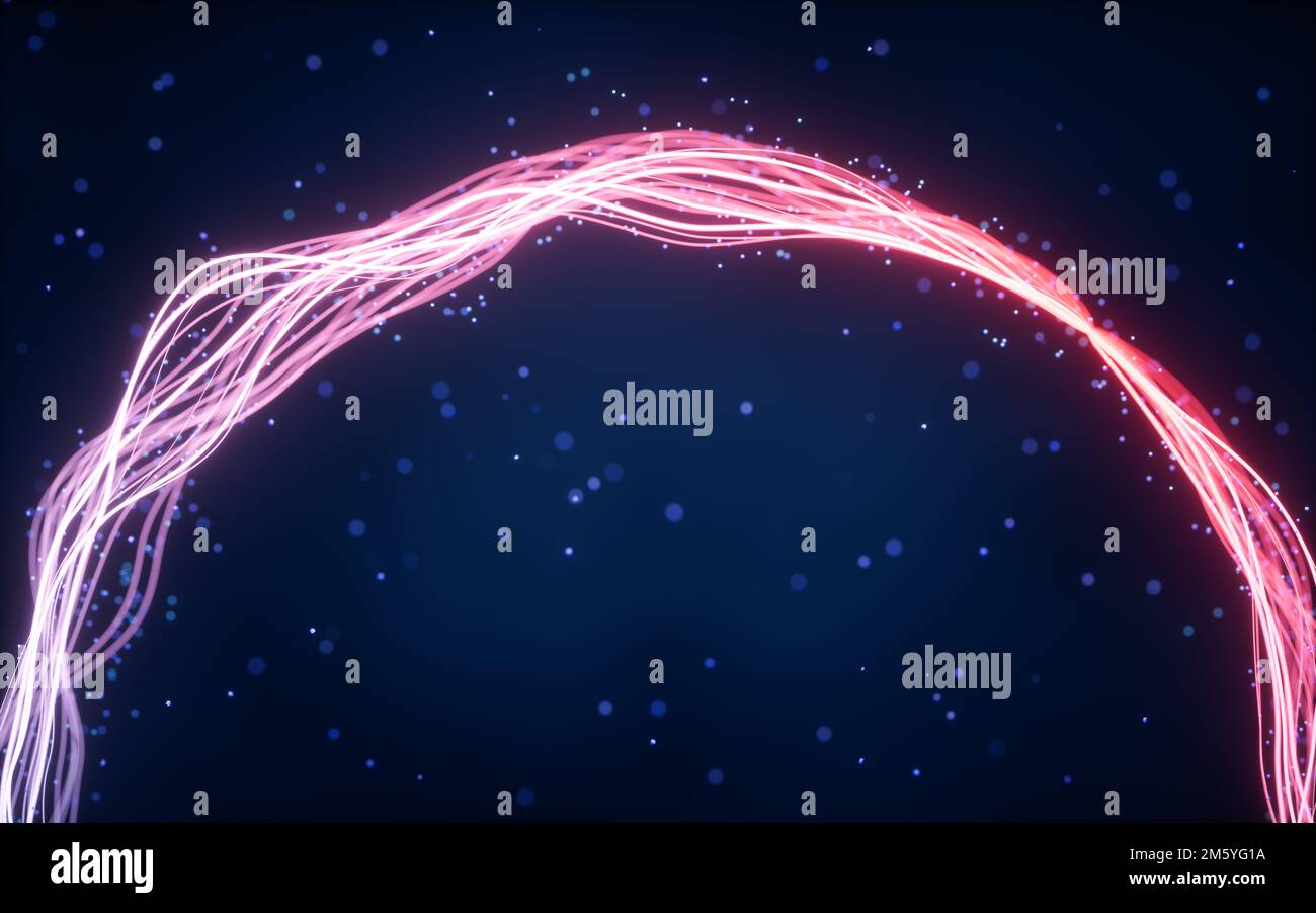 Abstract wave gradient curves and particles, 3d rendering. Digital ...