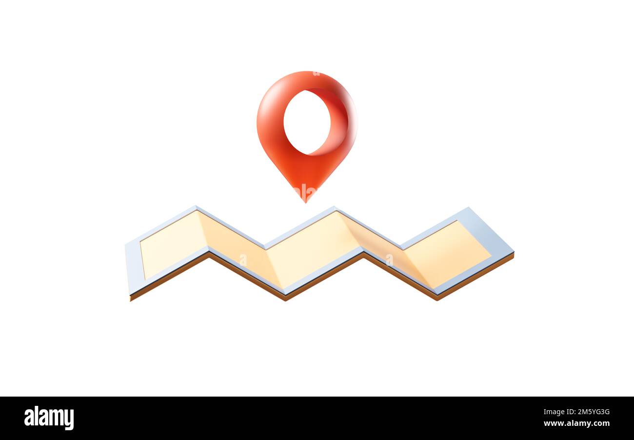 Map and location pointer with cartoon style, 3d rendering. Digital ...