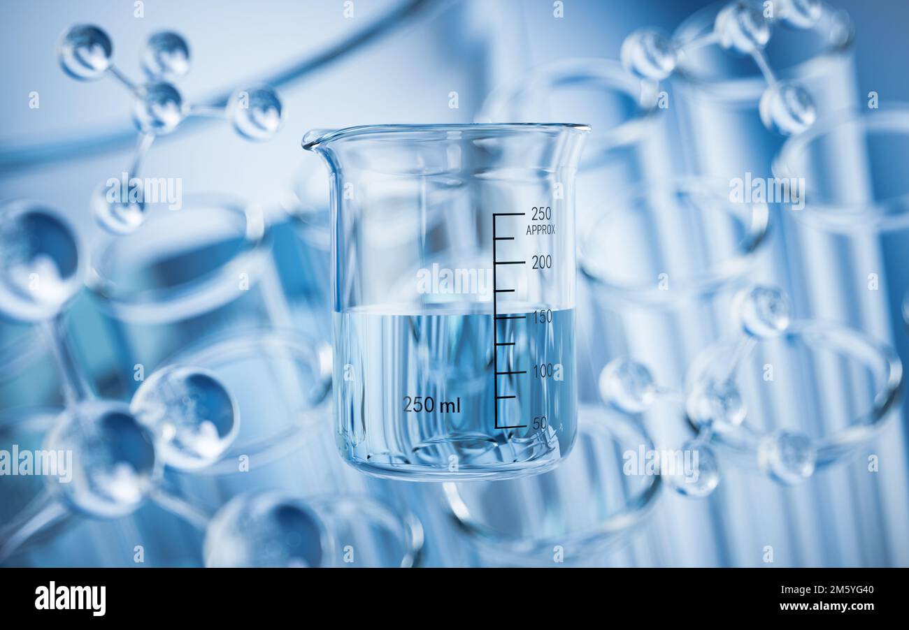 Chemical glassware in the laboratory, 3d rendering. Digital drawing ...