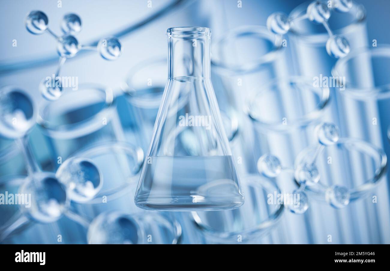 Chemical glassware in the laboratory, 3d rendering. Digital drawing ...