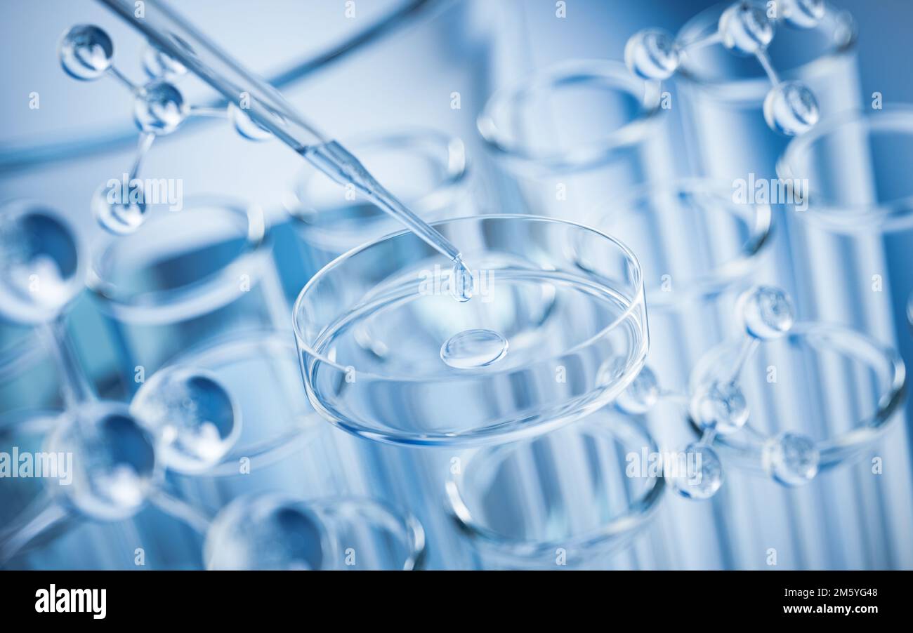 Chemical glassware in the laboratory, 3d rendering. Digital drawing ...