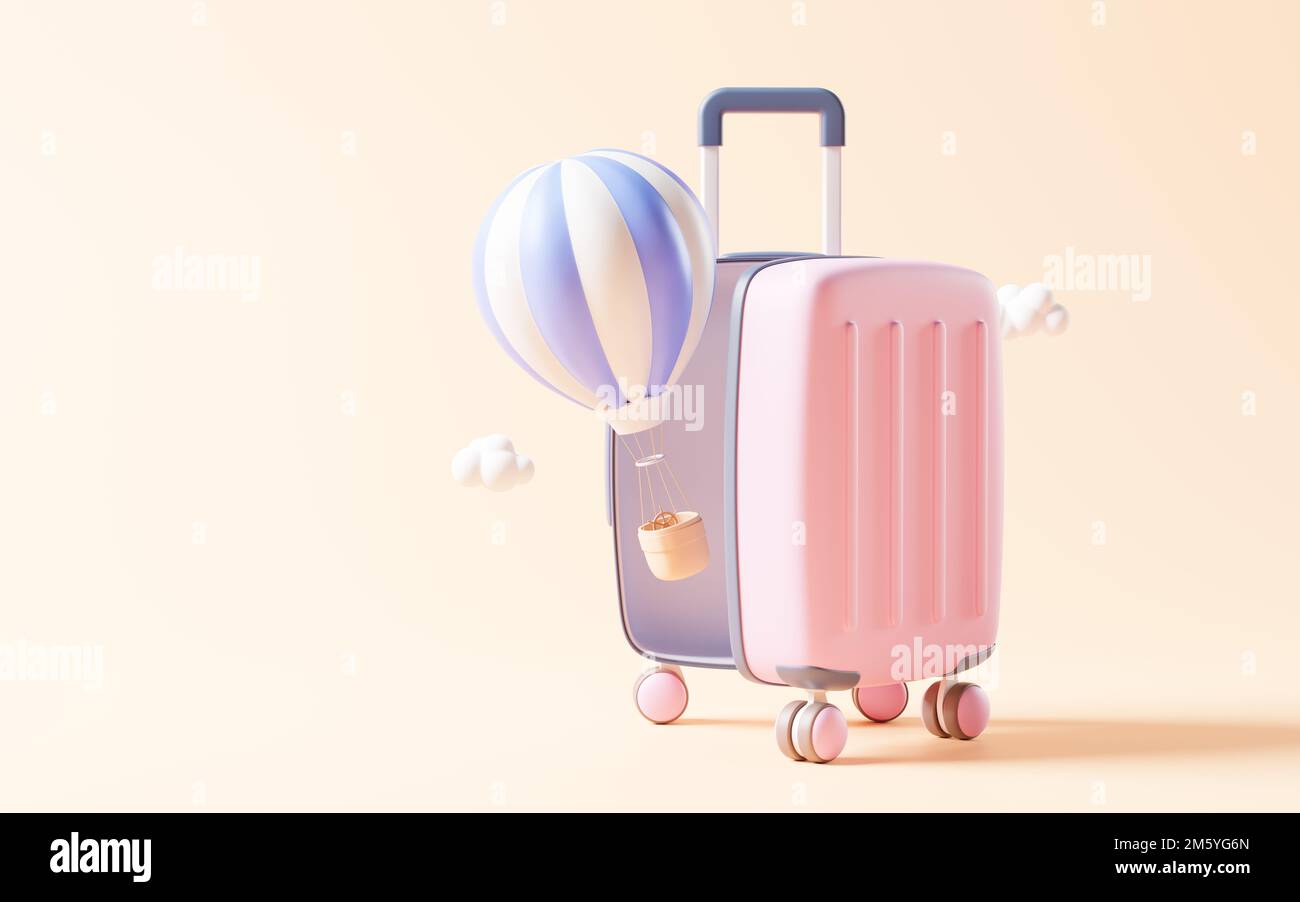Cartoon style luggage with travel theme, 3d rendering. Digital drawing ...