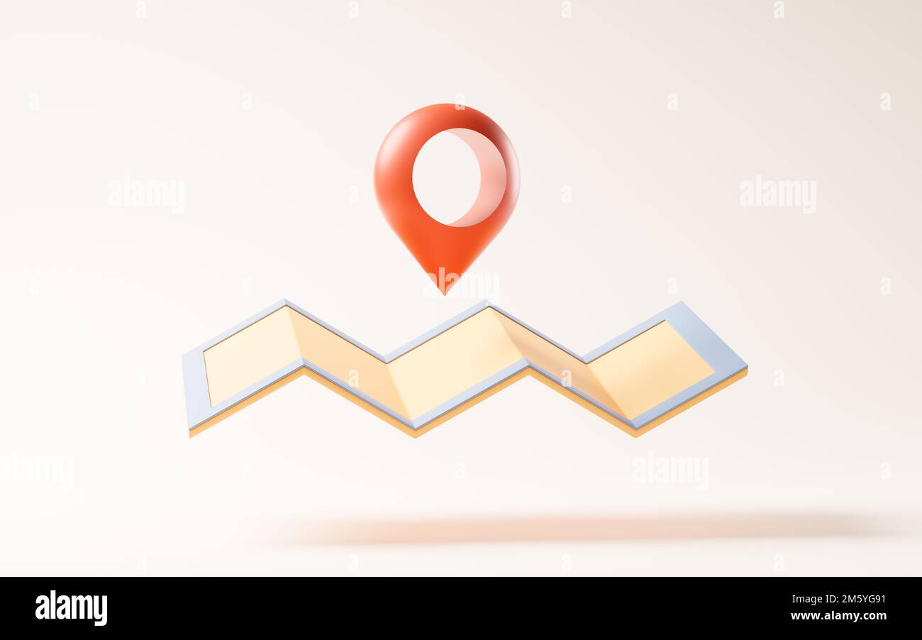 Map and location pointer with cartoon style, 3d rendering. Digital ...