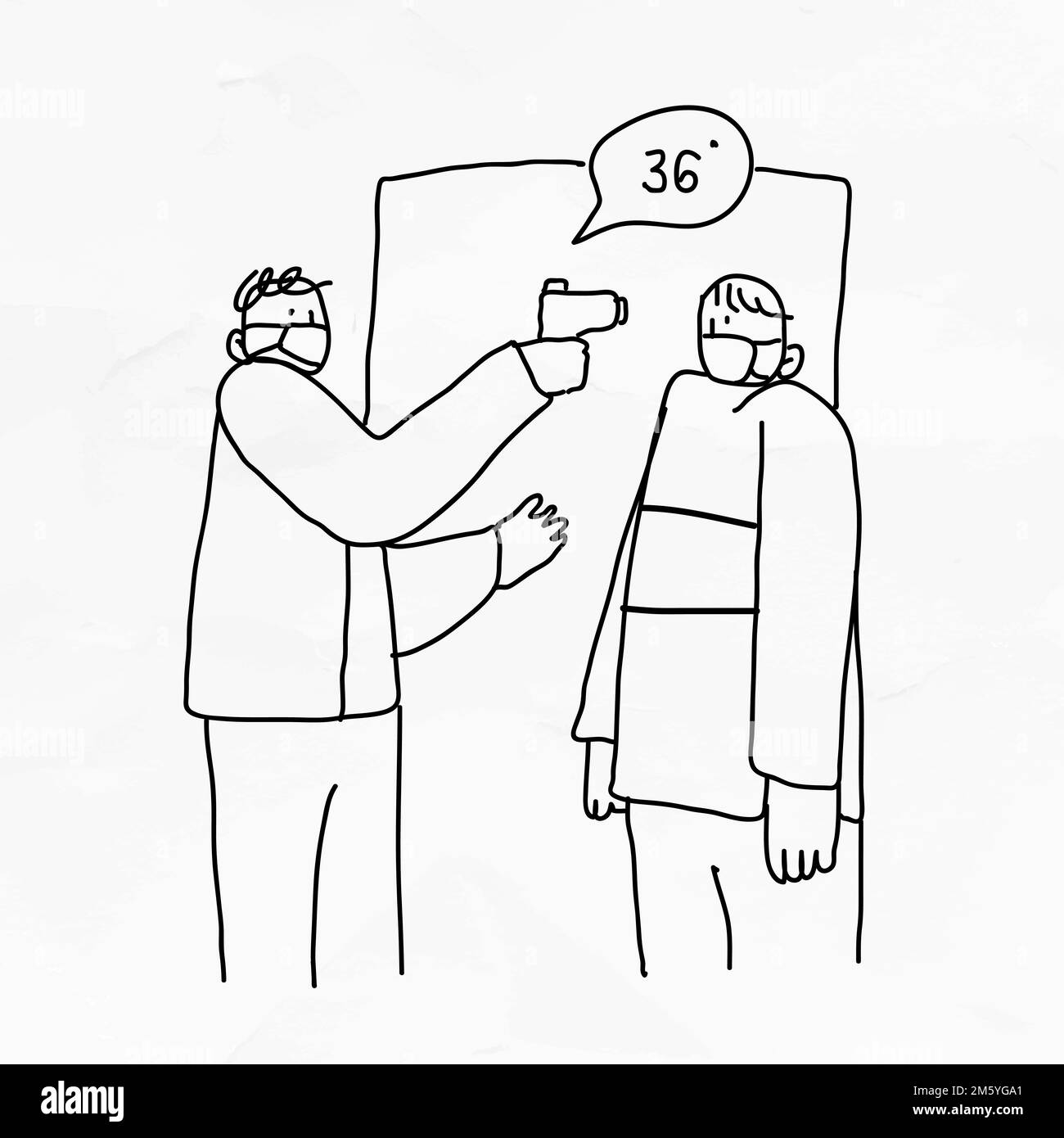 COVID-19 temperature screening vector for business doodle character ...