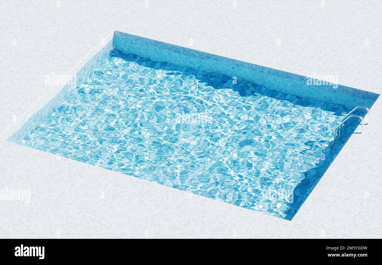 Swimming pool with blue water inside, 3d rendering. Digital drawing ...