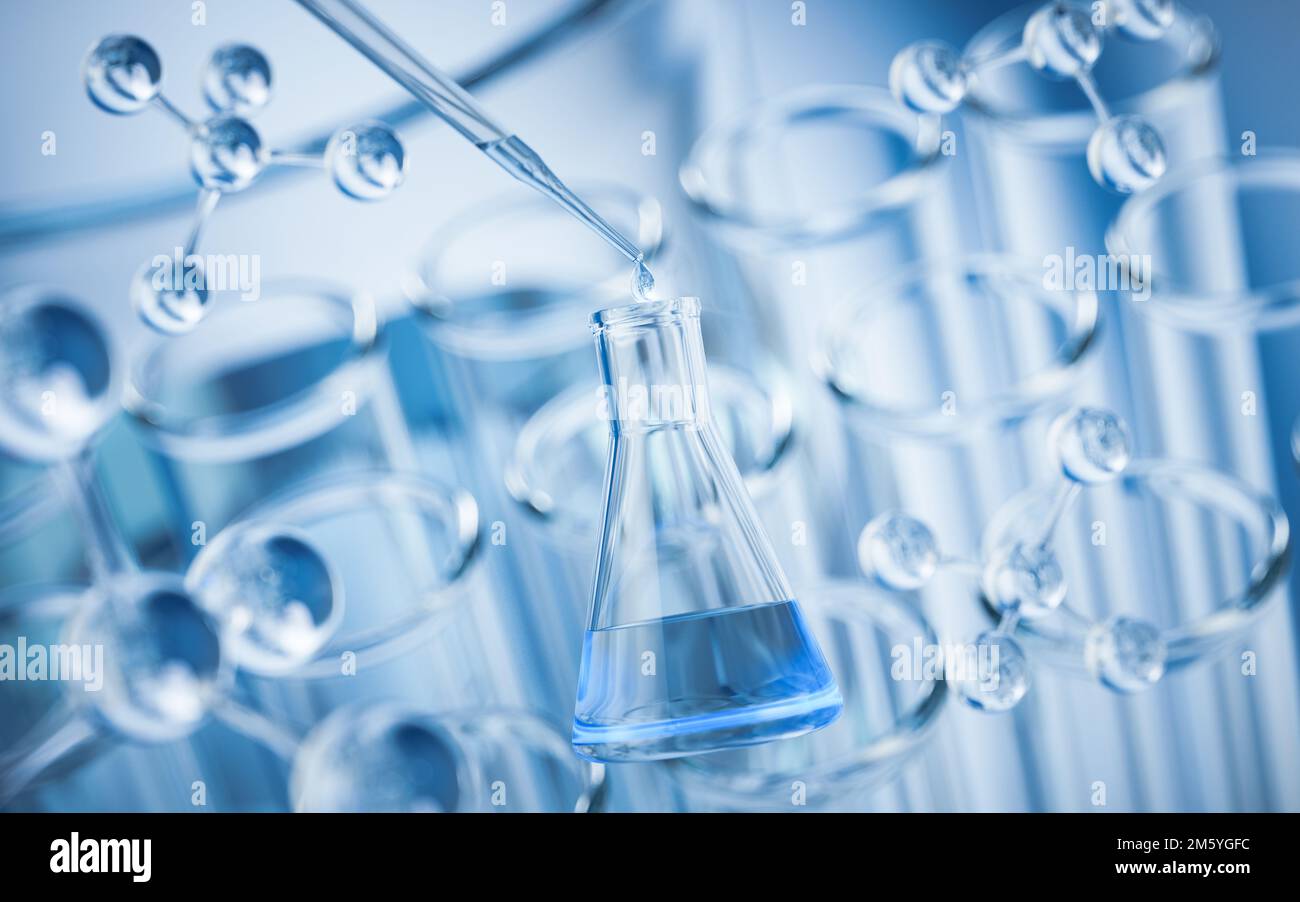 Chemical glassware in the laboratory, 3d rendering. Digital drawing ...