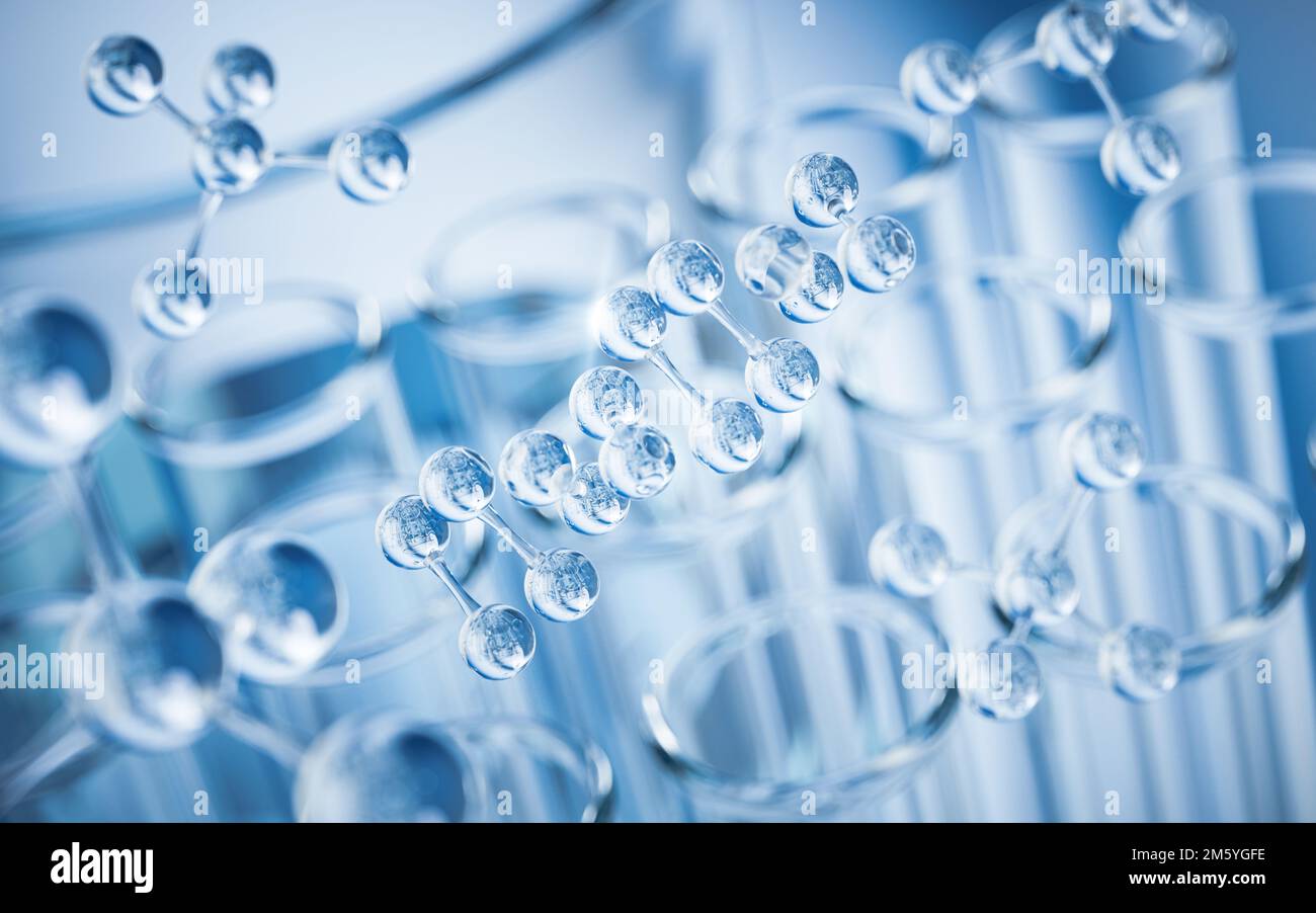 Chemical glassware in the laboratory, 3d rendering. Digital drawing ...