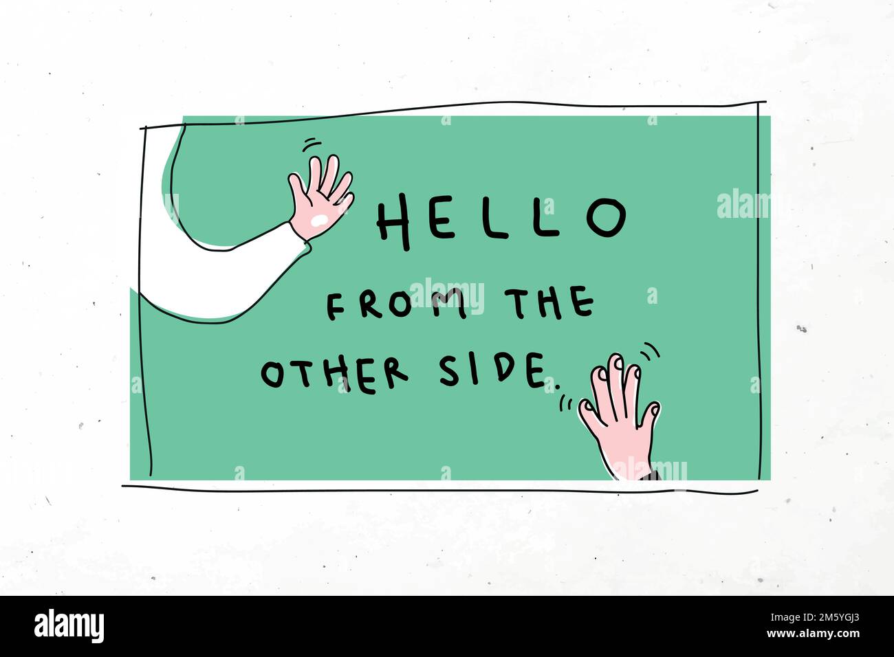 Hello from the other side vector social distancing doodle sticker Stock ...