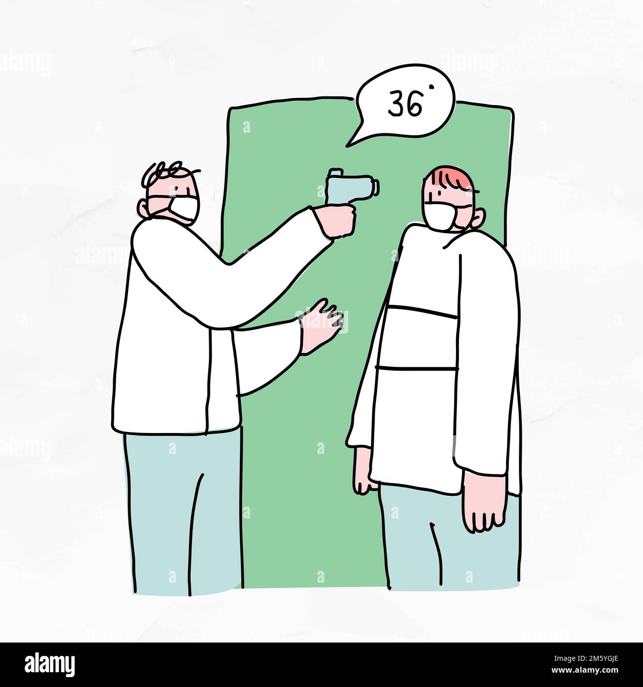 COVID-19 temperature screening vector for business doodle character ...