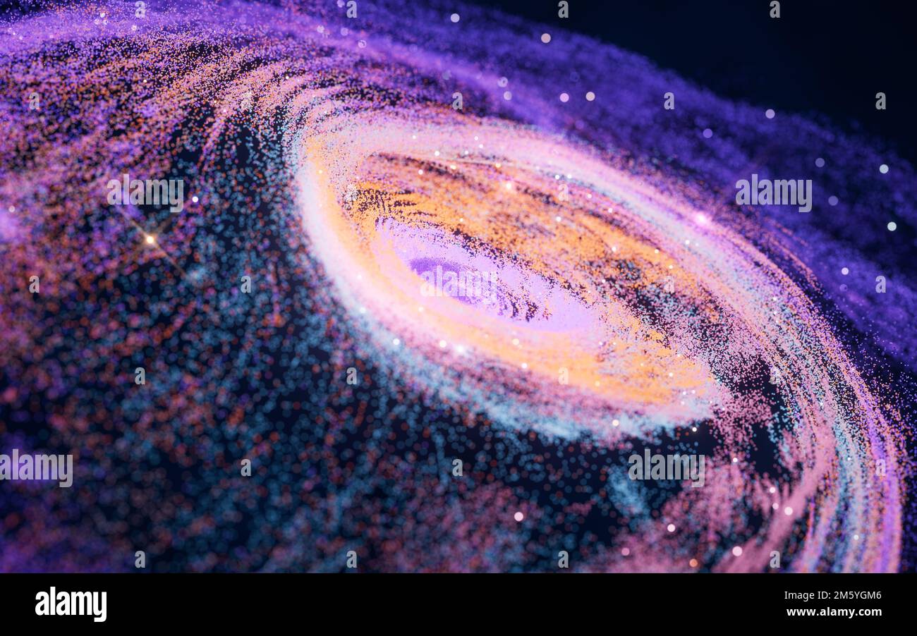 Colorful nebula with density glowing particles, 3d rendering. Digital ...