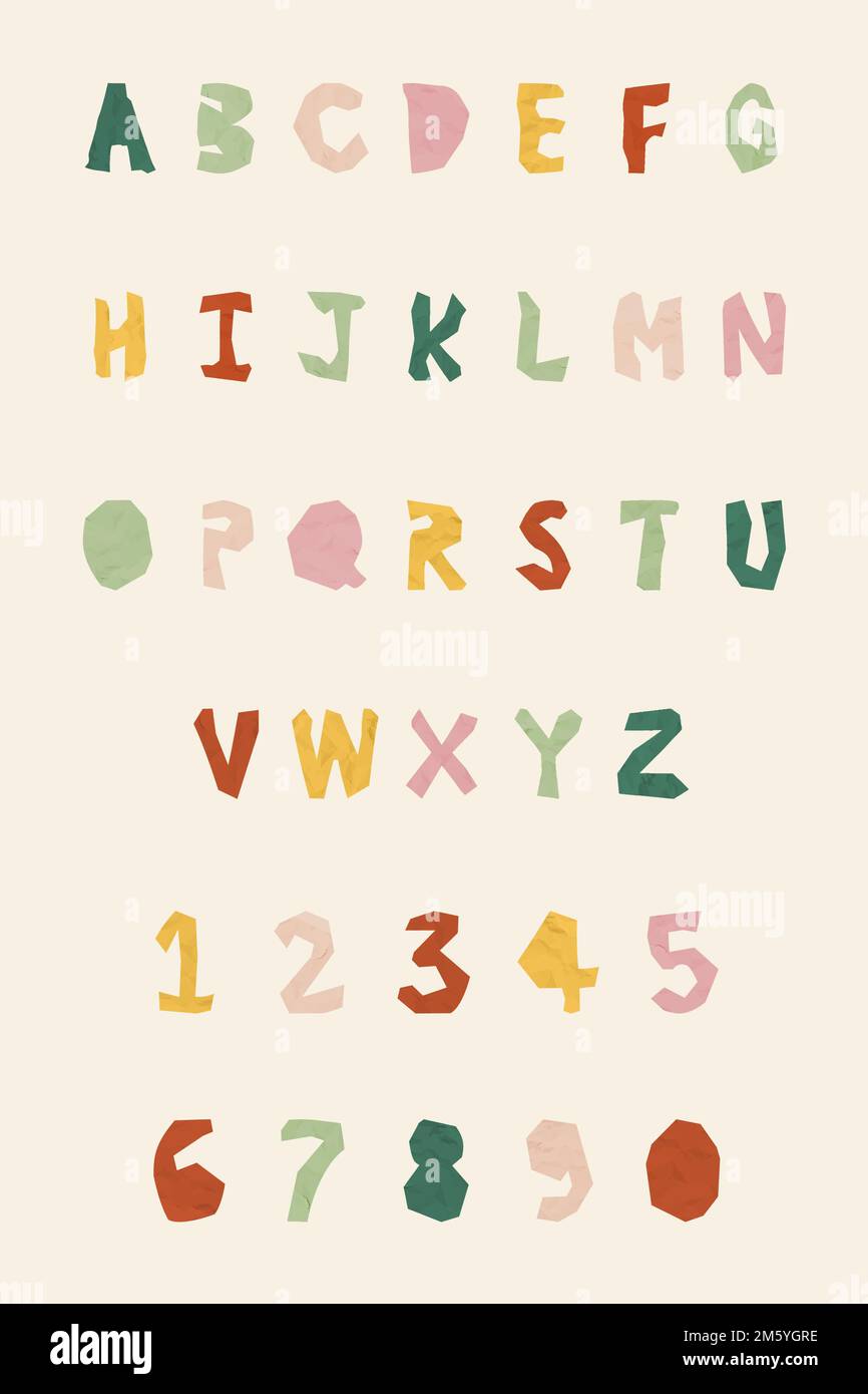 Paper cut alphabet and number typography vector set Stock Vector Image ...
