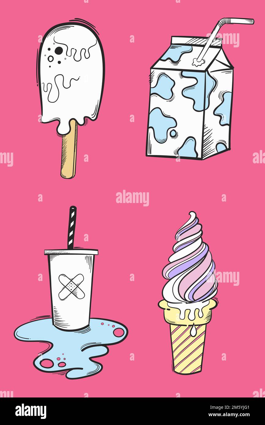 Vector food funky icon hand drawn doodle cartoon sticker Stock Vector ...