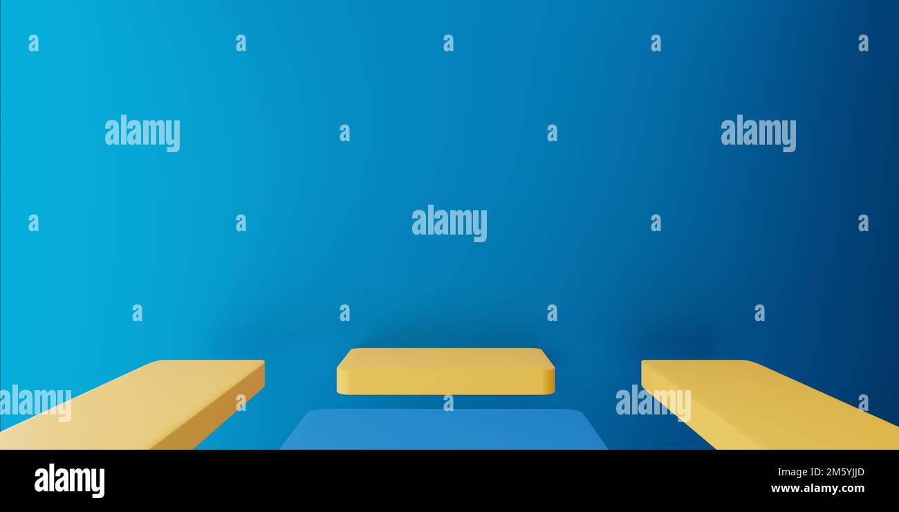 3d rendering of empty blue yellow abstract minimal concept background ...