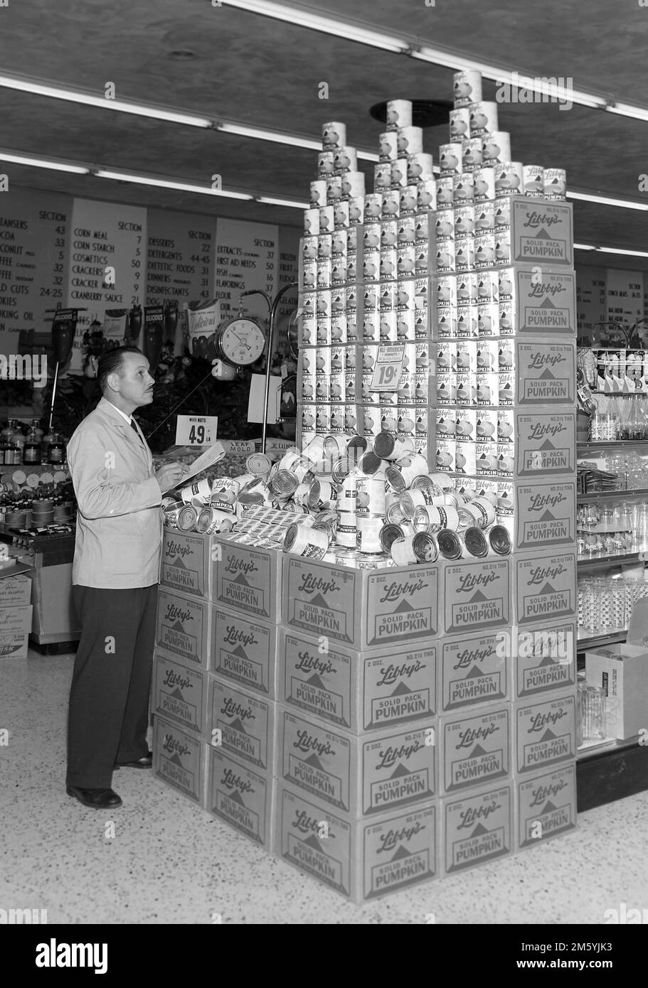 Stacks of canned goods are shown in a Southern California grocery store ...