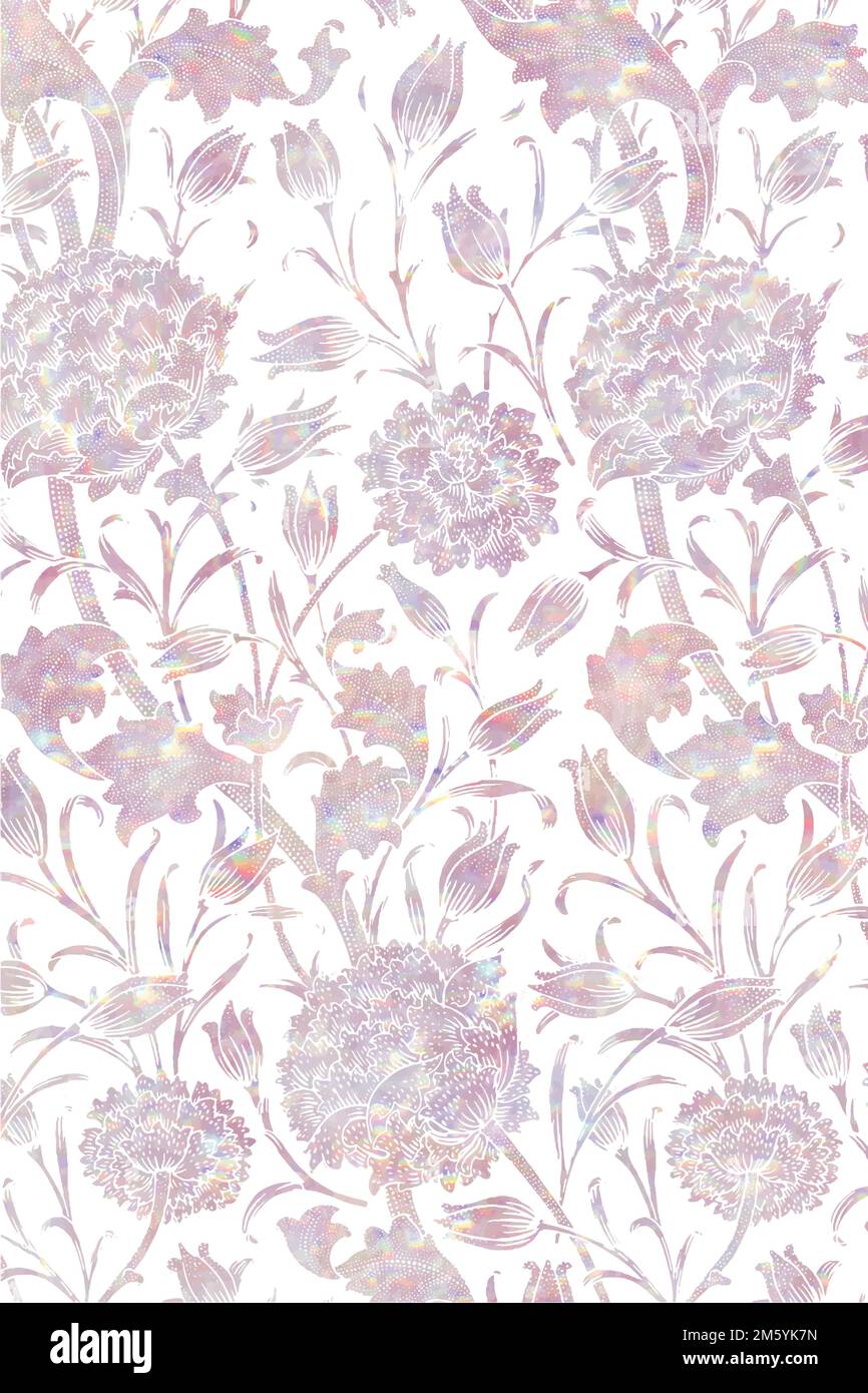 Vintage floral holographic vector pattern remix from artwork by William ...