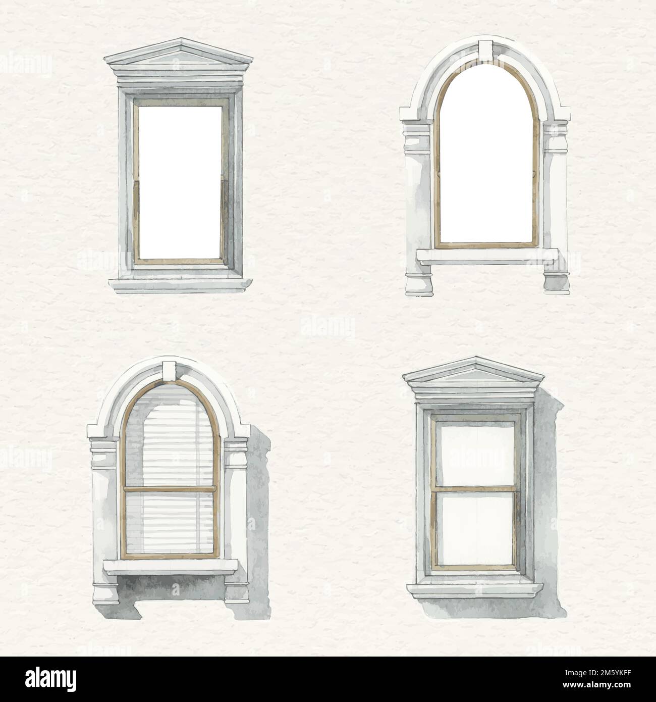 Vector vintage European window architecture watercolor set Stock Vector ...