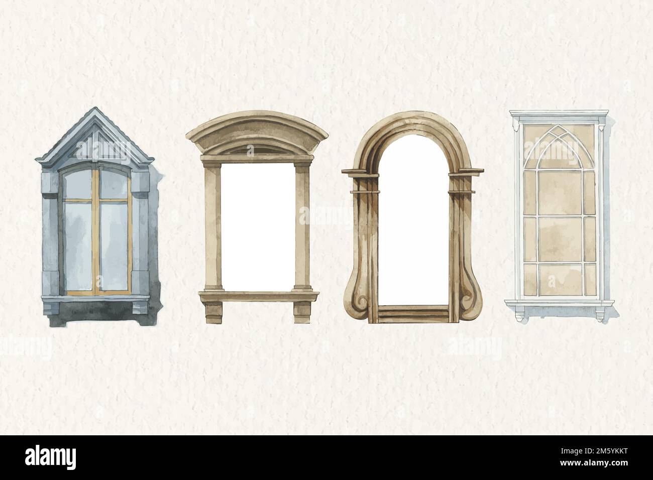 Vector vintage European window architecture watercolor set Stock Vector ...