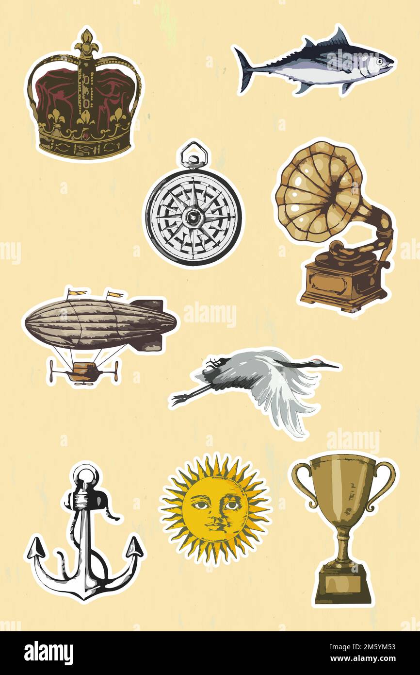 Vectorized object sticker with a white border set Stock Vector Image & Art - Alamy