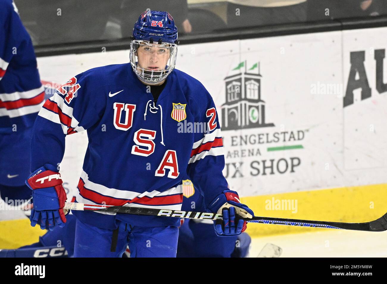 US National U-18 team forward Drew Fortescue (24) warms up before a ...