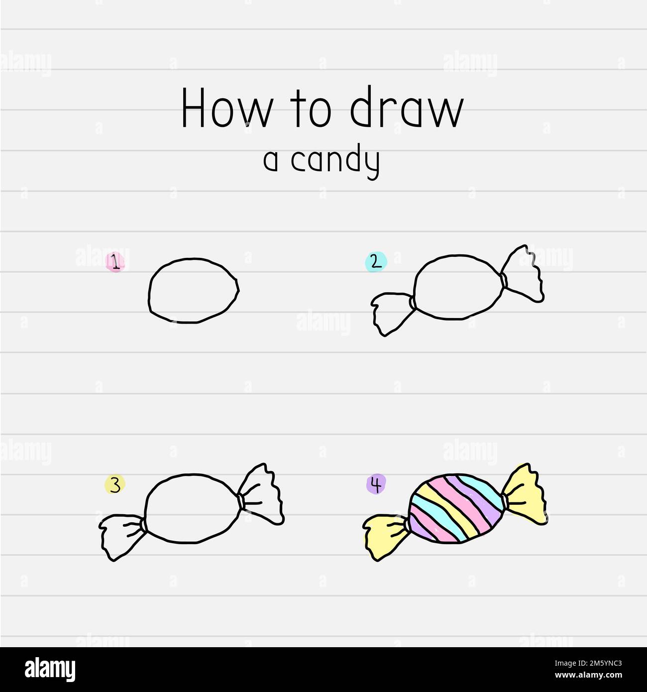 How to draw a candy doodle tutorial vector Stock Vector Image & Art - Alamy